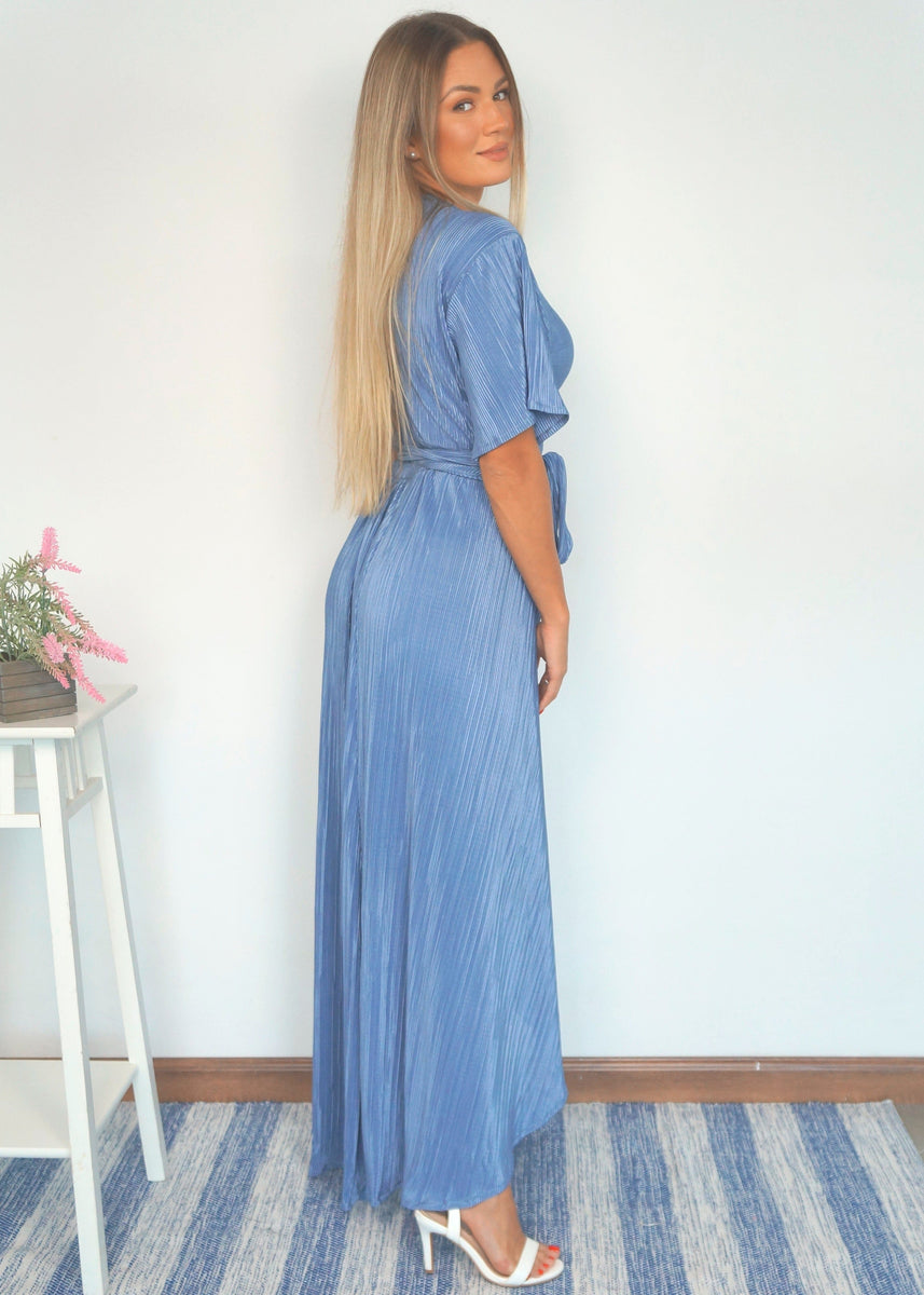 The Pleated Wrap Dress - Slate Blue Pleats – NEON STAR