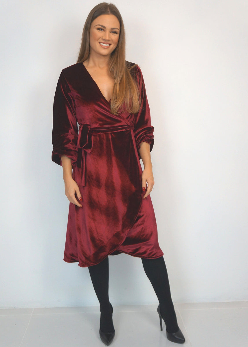 The Midi Velvet Wrap Dress - Burgundy Velvet – NEON STAR