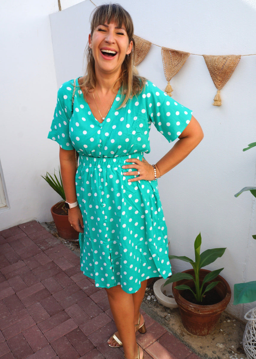 The Short Helen Dress - Emerald Polka – NEON STAR