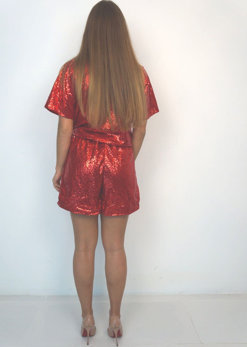 The Sparkle Wrap Playsuit - Perfect Red Sparkle – NEON STAR